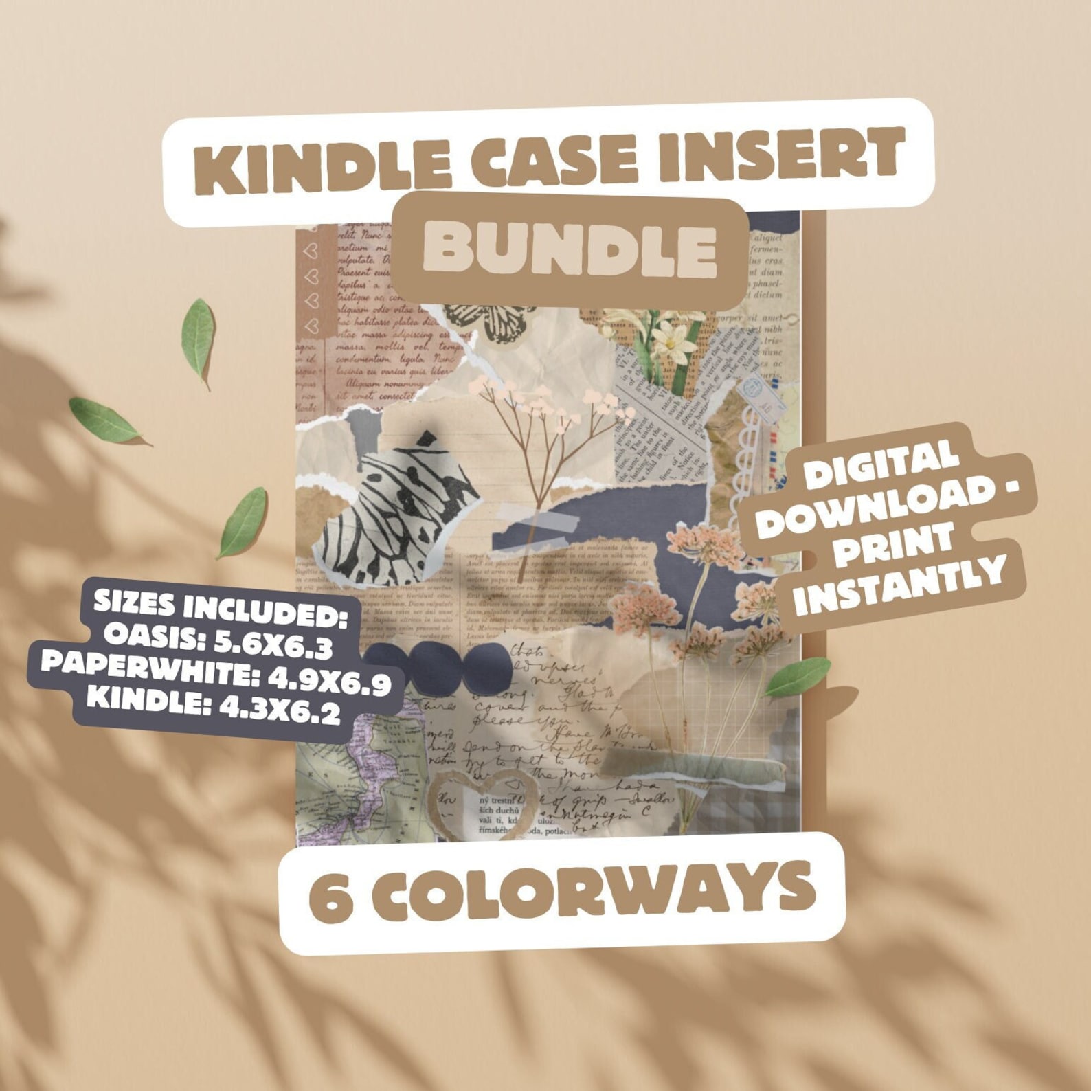 Kindle Case Insert Digital Download Vintage Scrapbook Bundle 6 Inserts ...