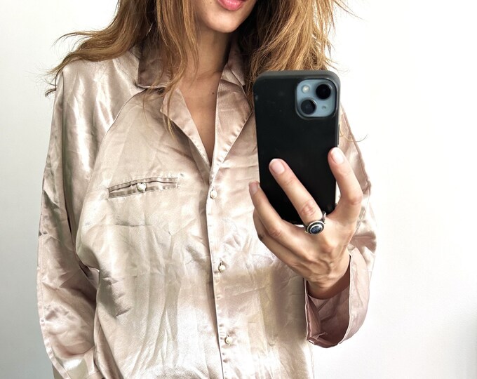 Rose Gold Shirt / Satin Glam Blouse / Pajama Top / Buttoned Shirt ...
