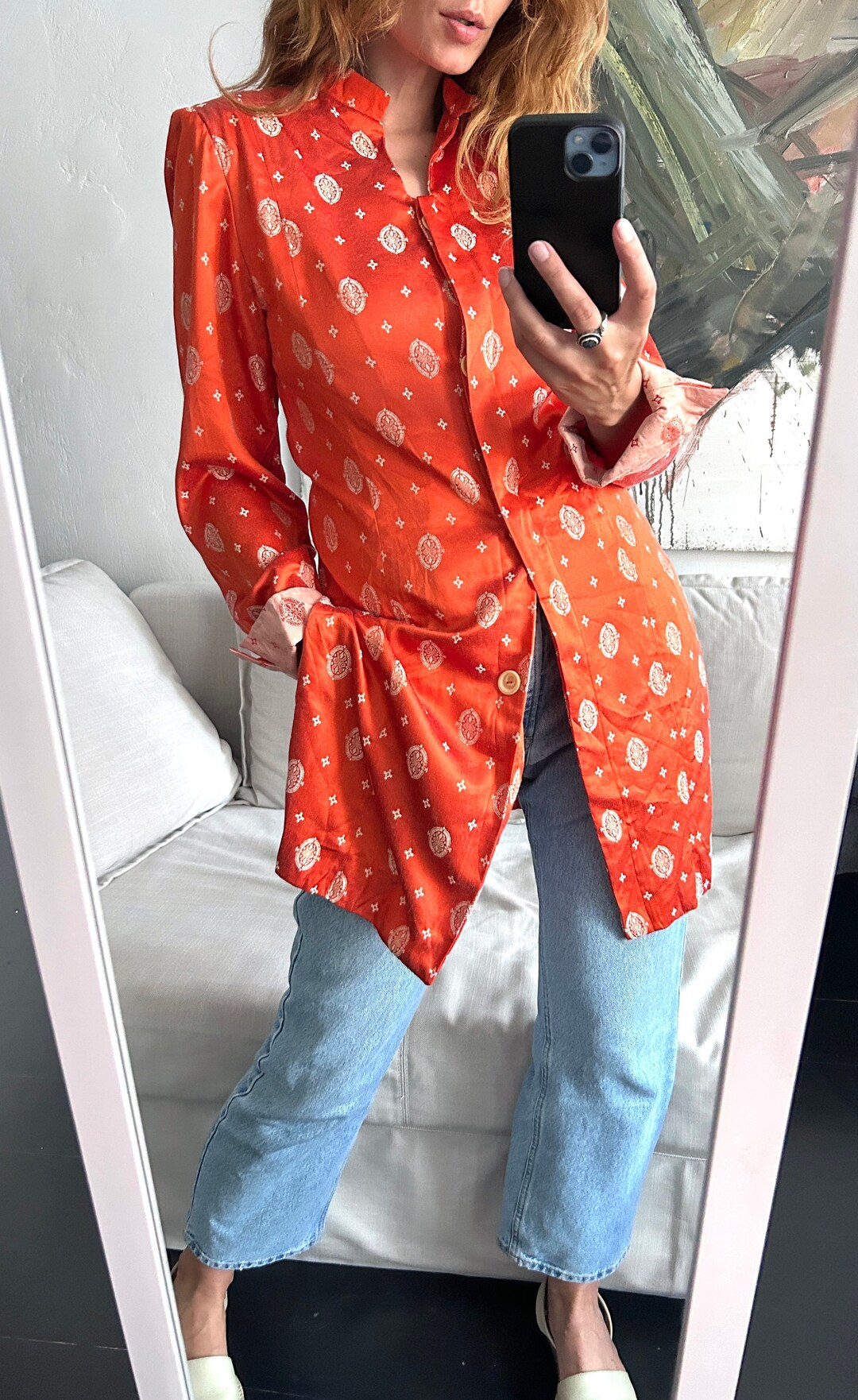 Scarlet Red Boho Chic Jacket / Retro Satin Jacket / Christine Boni ...