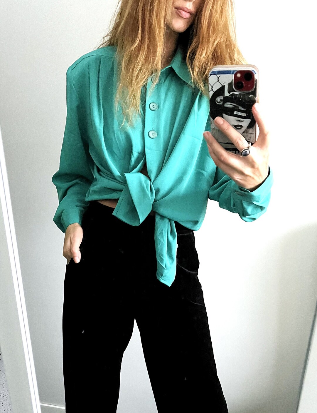 Seafoam Green Chemise / Long Sleeved Shirt / Monochrome Vintage Ladies ...