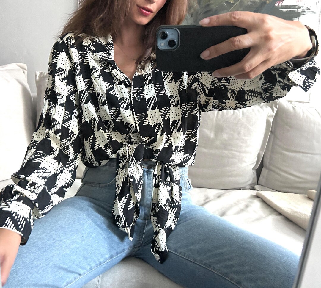 Black N White Bold Print Shirt for Ladies / Abstract Print Blouse ...