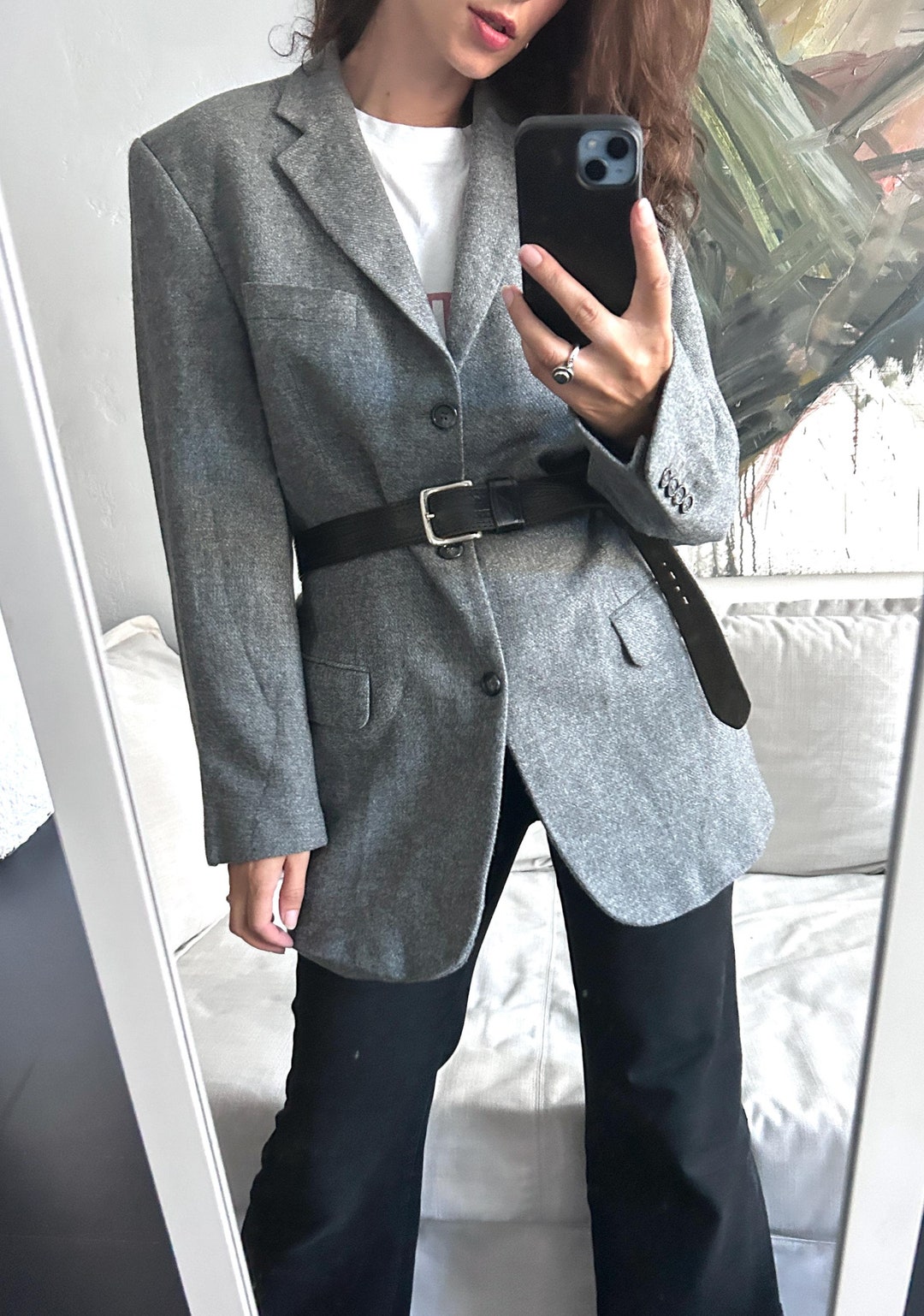 Classy Gray Blazer / Boyfriend Jacket / Tweed Jacket / Classic Blazer ...