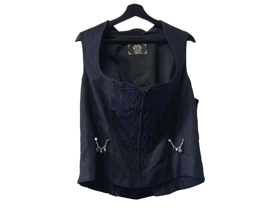 Vintage Alpin Linen Black Trachten Vest With Chain and Coins Hang, Size ...