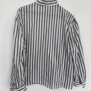 Cotton Striped Country Style Blouse / White Long Sleeved Shirt / Retro ...