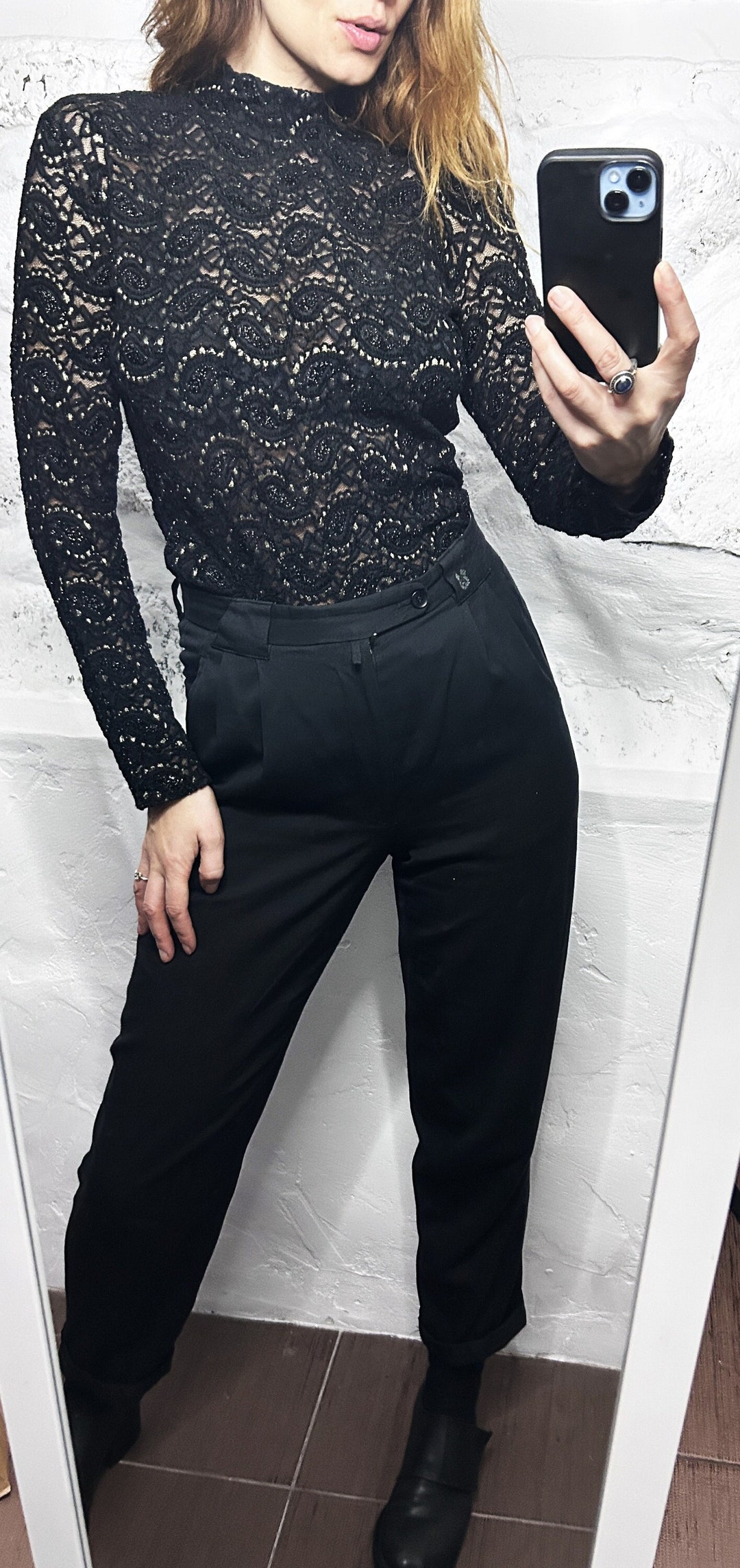 Embroidered Evening Top Tight Blouse Long Sleeved Lace Blouse