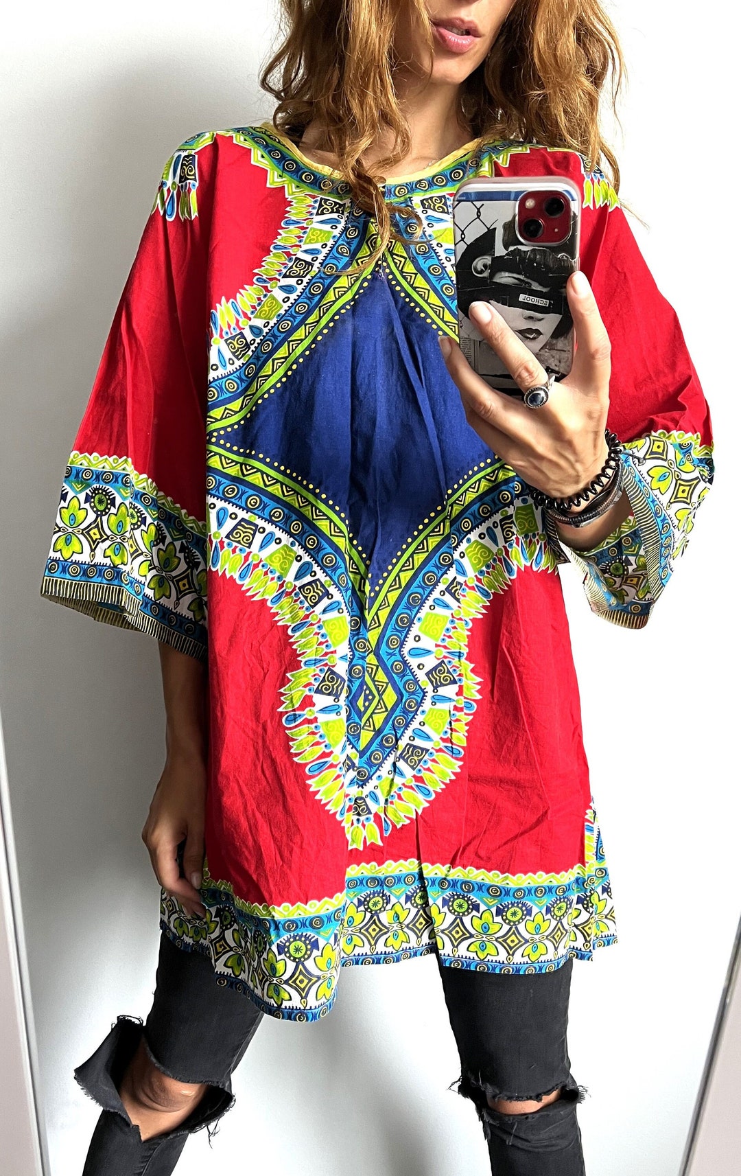 Traditional Costume Unisex Tunic / Abstract Rich Colors Printed Kimono ...
