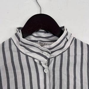 Cotton Striped Country Style Blouse / White Long Sleeved Shirt / Retro ...