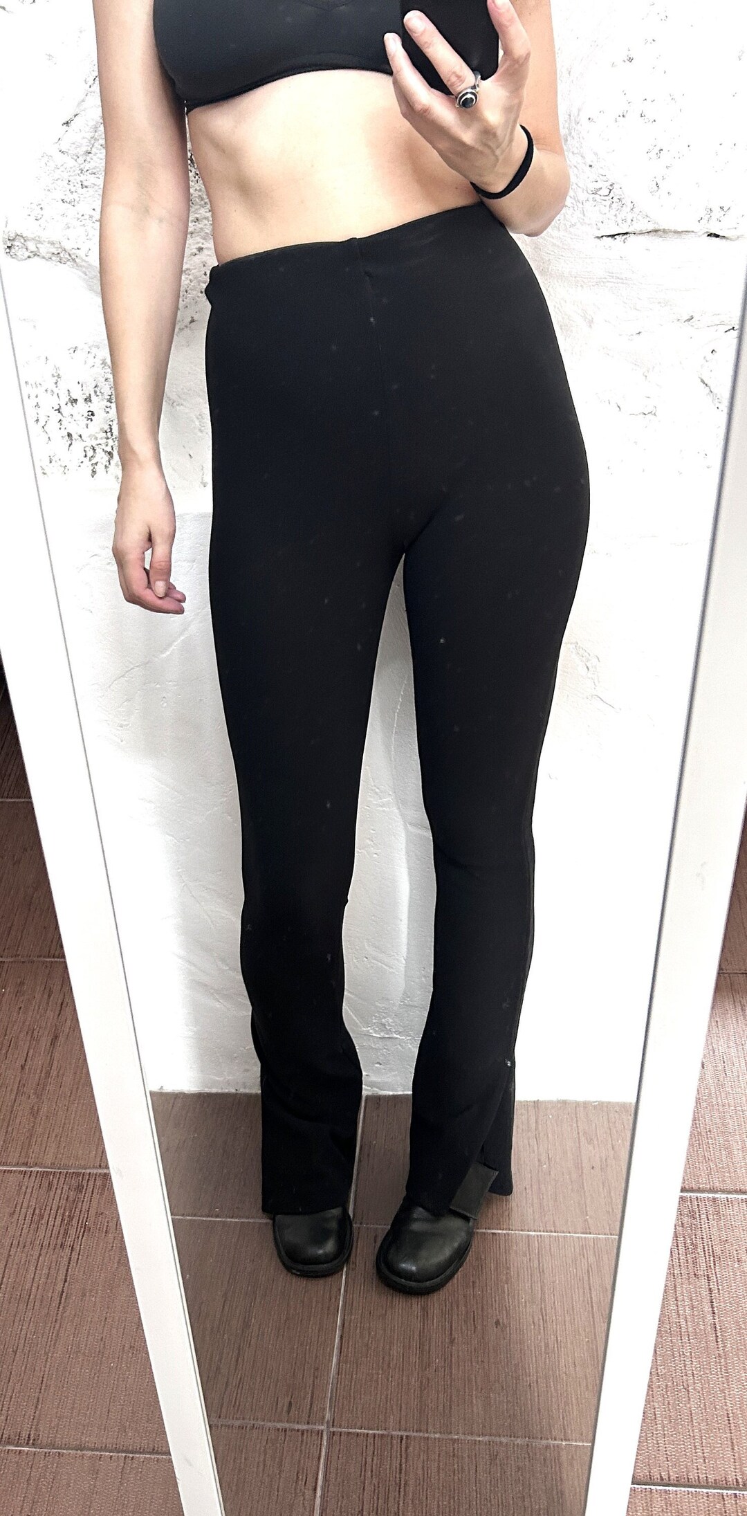 Long Flared Leggings / Black Skinny Pants / Splits Pants / High Waist Leggings / Grunge Goth ...