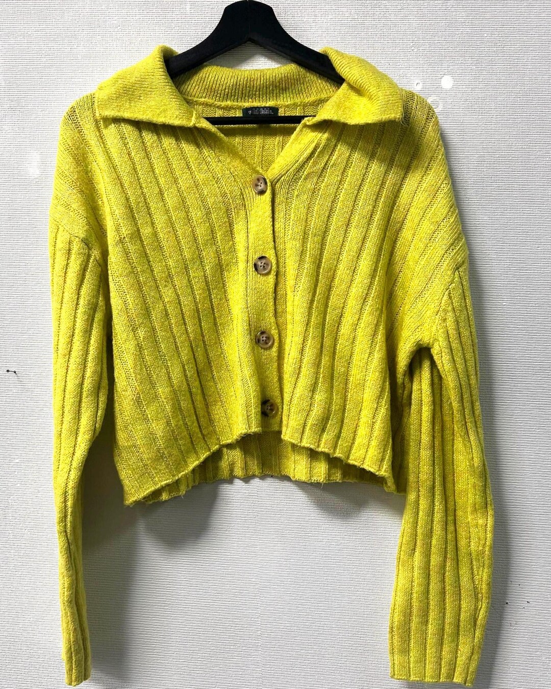 Lemon Green Crop Cardigan, Button up Rich Colour Sweater, Size M - Etsy