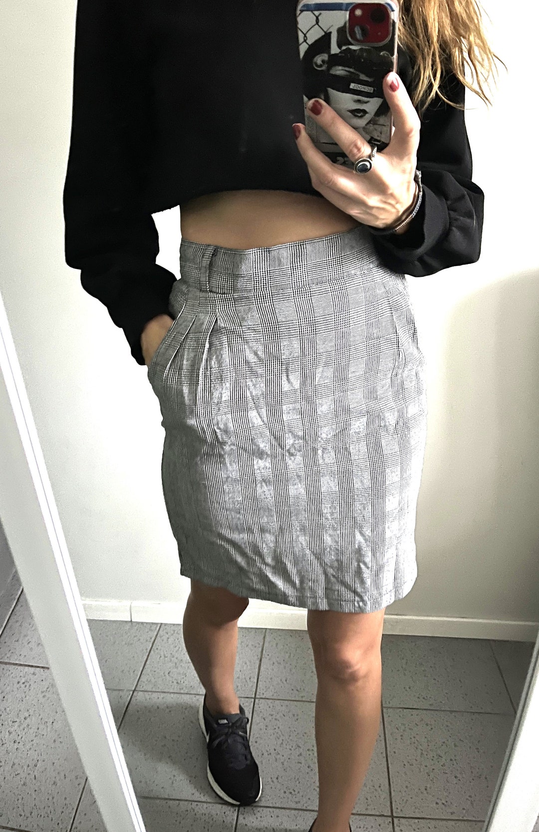 Gray Plaid Mini Pencil Skirt / Office Classic Elegant Business Skirt ...