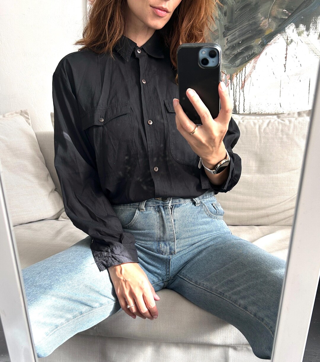 Black Classy Ladies Shirt / Vintage Button up Shirt / Work Office ...