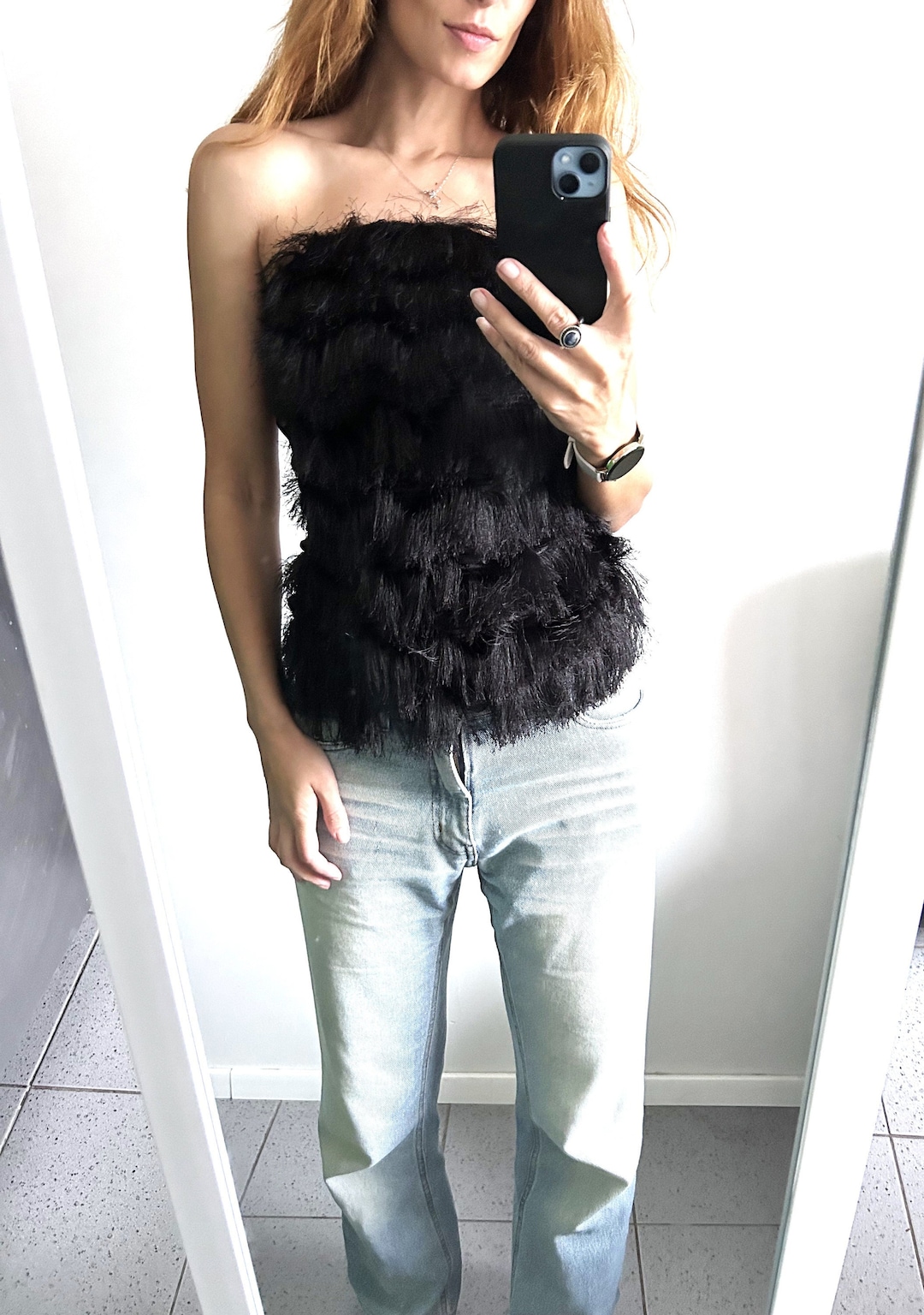 Open Shoulders Black Top / Tube Top / Corset Blouse / Stretchy All Over ...