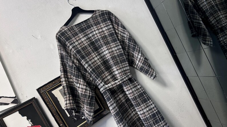 Plaid Earth Colours Maxi Kimono Jacket, Long Wrap Textured Boho Wrap ...