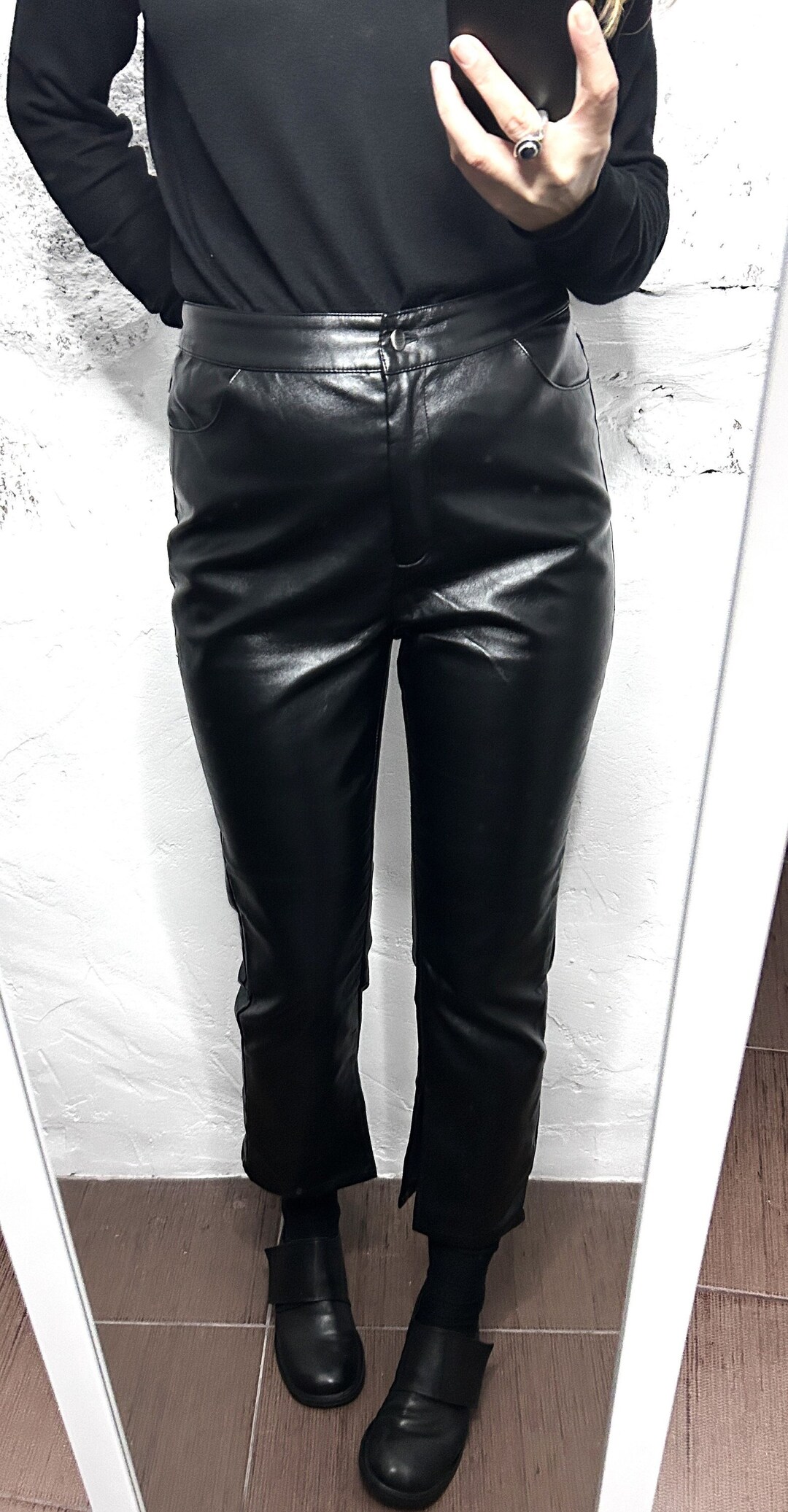 Eco Leather Black Pants / Cropped Trousers With Splits / PVC Pants / Vinyl Trousers / Mod Pants ...