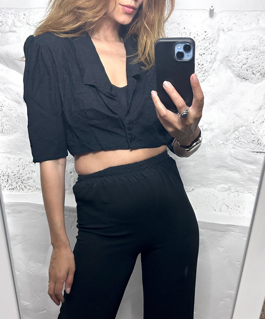 Crop Black Jacket / Retro Cropped Goth Jacket / Puff Sleeves Jacket ...