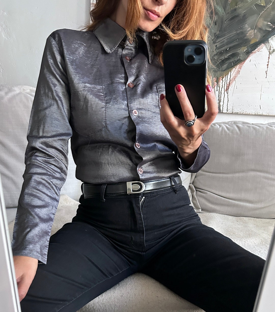 Metallic Silver Shirt / Paris Vintage Blouse / Button Down Shirt for ...