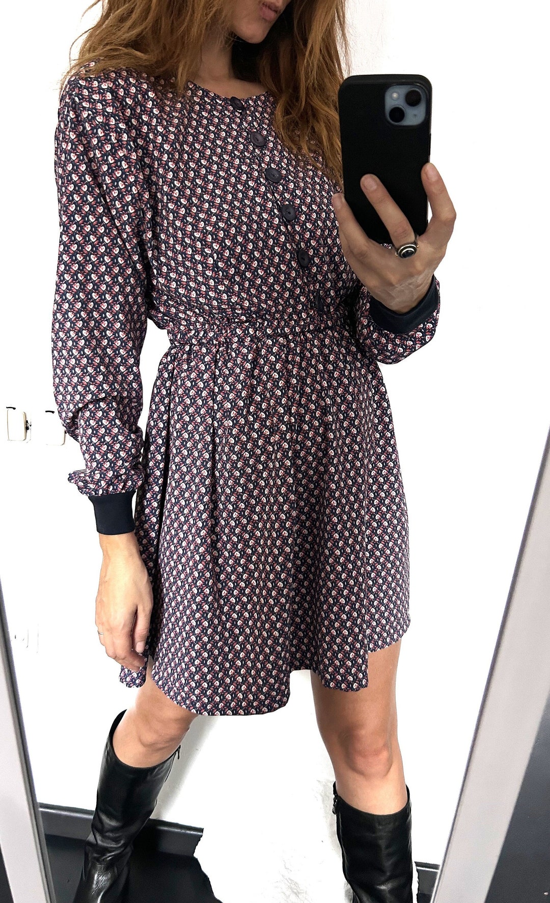 Beautiful Mini Dress / Patterned Dress / Rib Wrists Dress / Half ...