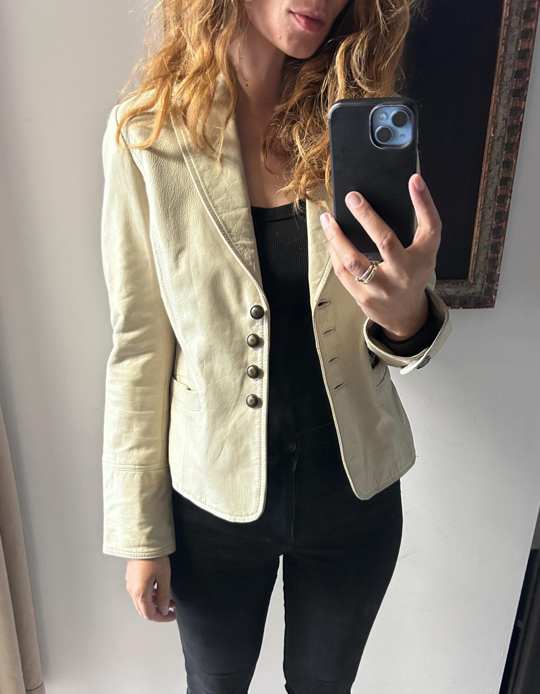 White Real Leather Jacket / Steampunk Jacket / Lapel Collar Crop Slim ...