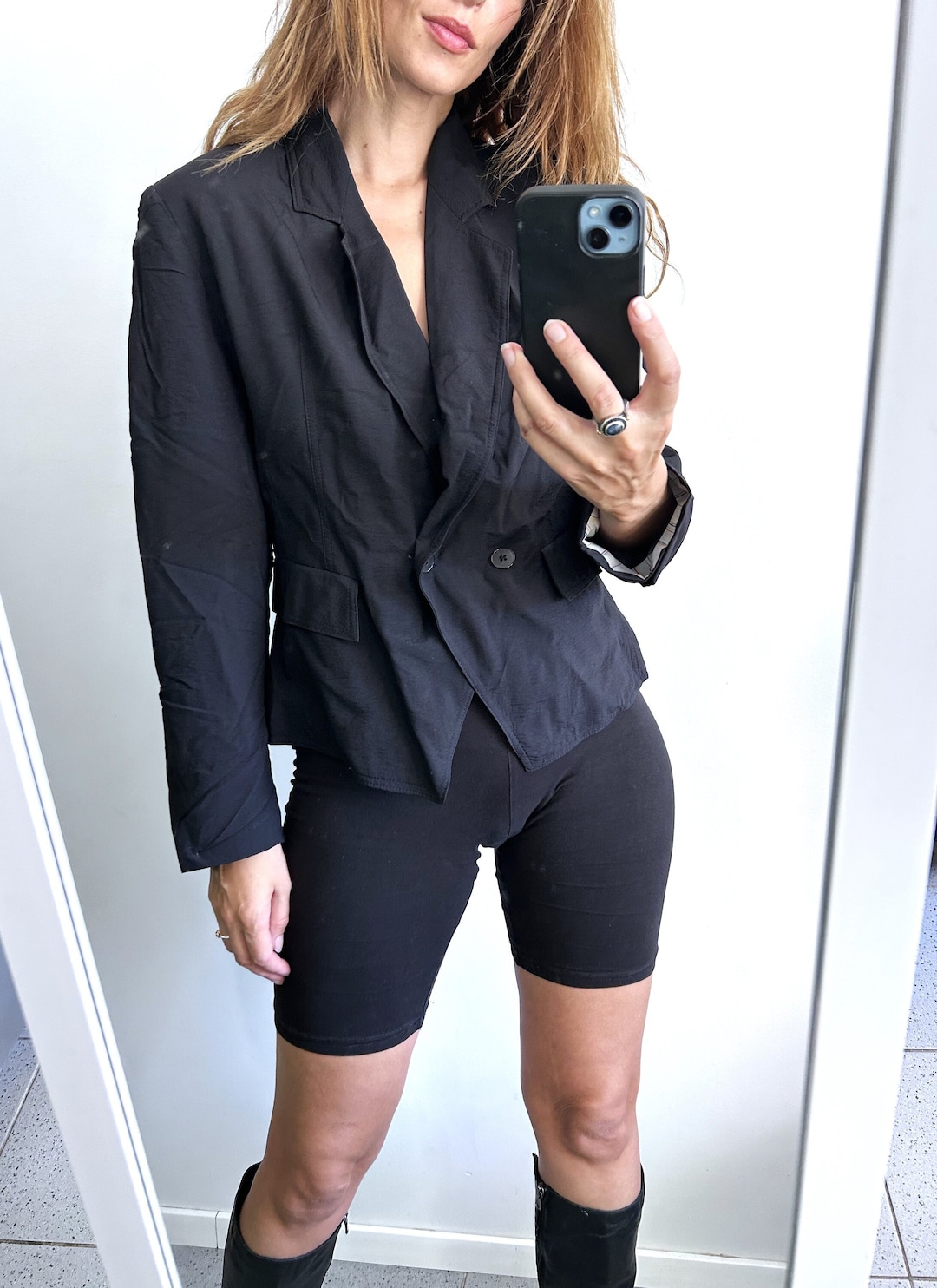 Crop Formal Jacket / Tuxedo Jacket / Suit Jacket / Deep V Neck Blazer ...