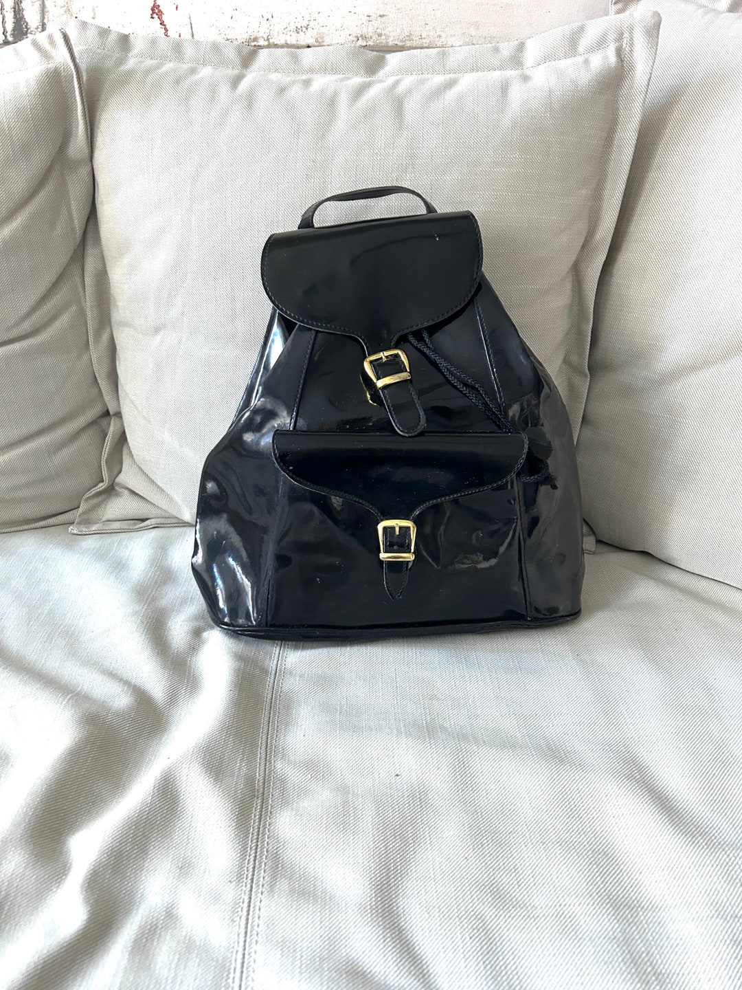 Patent Leather Backpack / 90's PVC Coach Backpack / Drawstring Bag ...