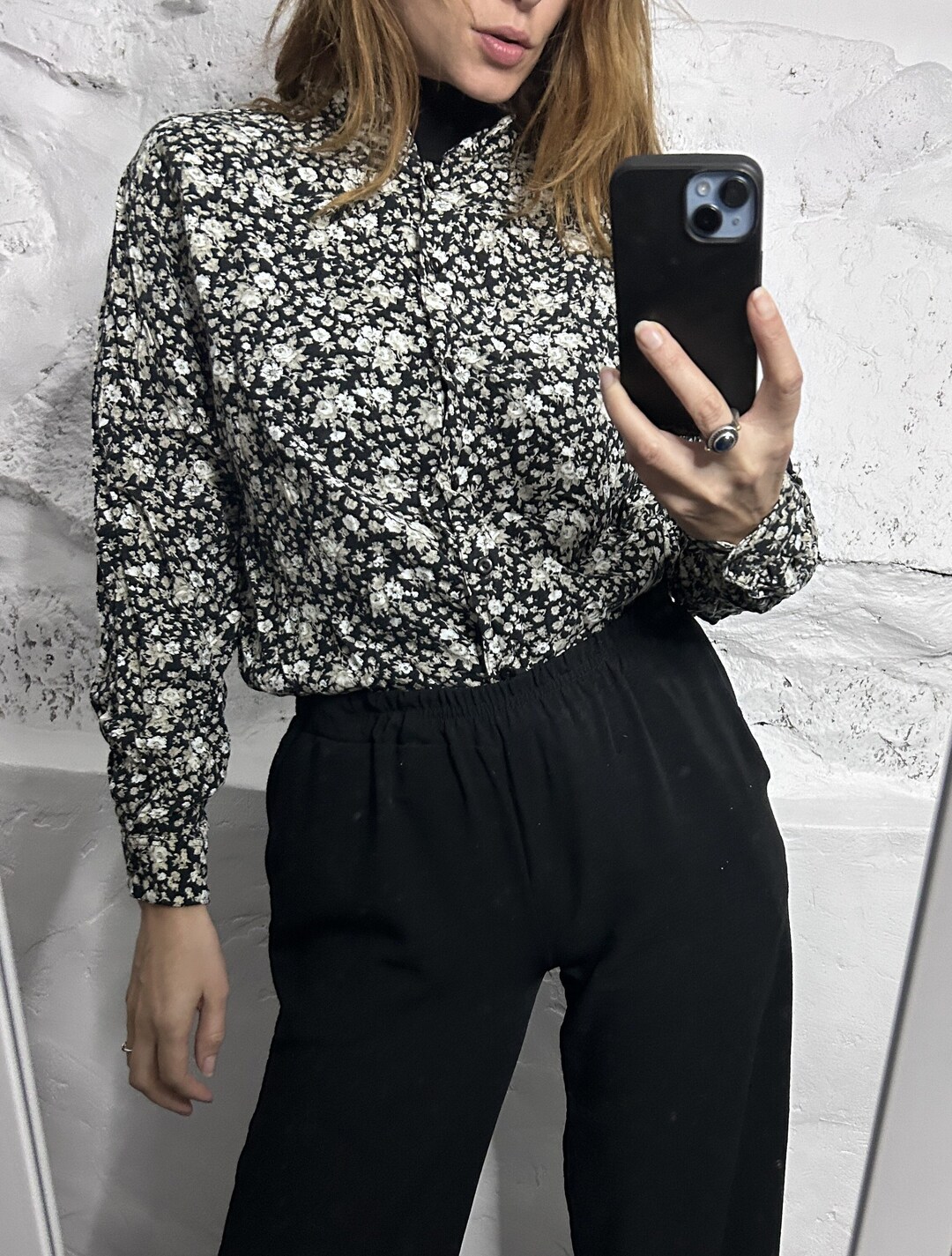 90s Aesthetic Floral Shirt / Vintage Roses Print Blouse / Work Office ...