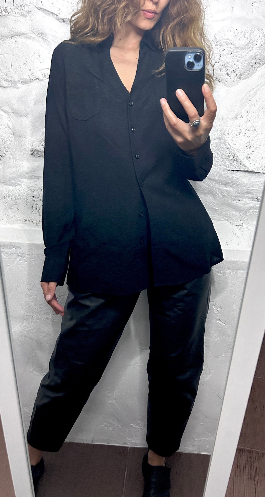 Large Black Shirt / 90s Vintage Blouse / Classic Shirt / Minimal Top ...