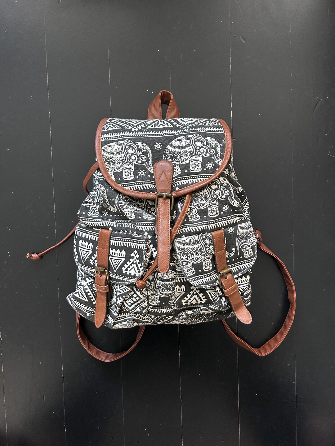 Boho Canvas Backpack / Indian Bag / Elephant Printed Rucksack ...