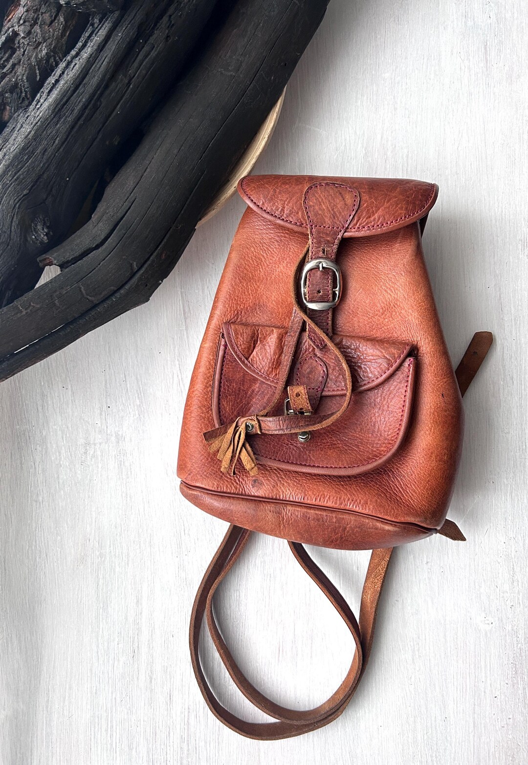 Rust Brown Mini Backpack / Tan Brown Leather Backpack / Adjustable ...