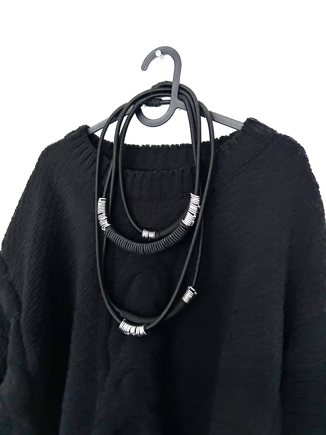 Minimalistic Futuristic Necklace / Black Long Collar / Urban Goth ...