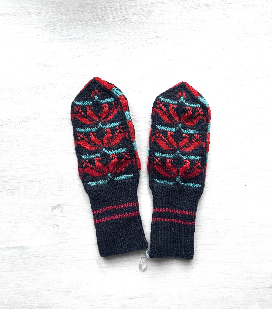 Tulips Knit Mittens / Best Gift / Red Flower Knitwear / Boho ...