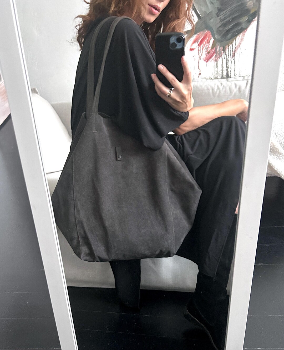 Boho Minimal Large Bag / Hobo Bag / Casual Mom Bag Bag / Suede Tote Bag ...