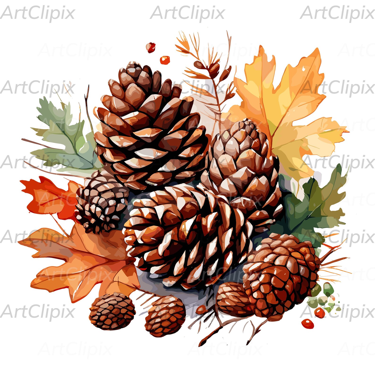 Autumn Pinecone Digital Art Print Fall Decor, Nature Illustration ...