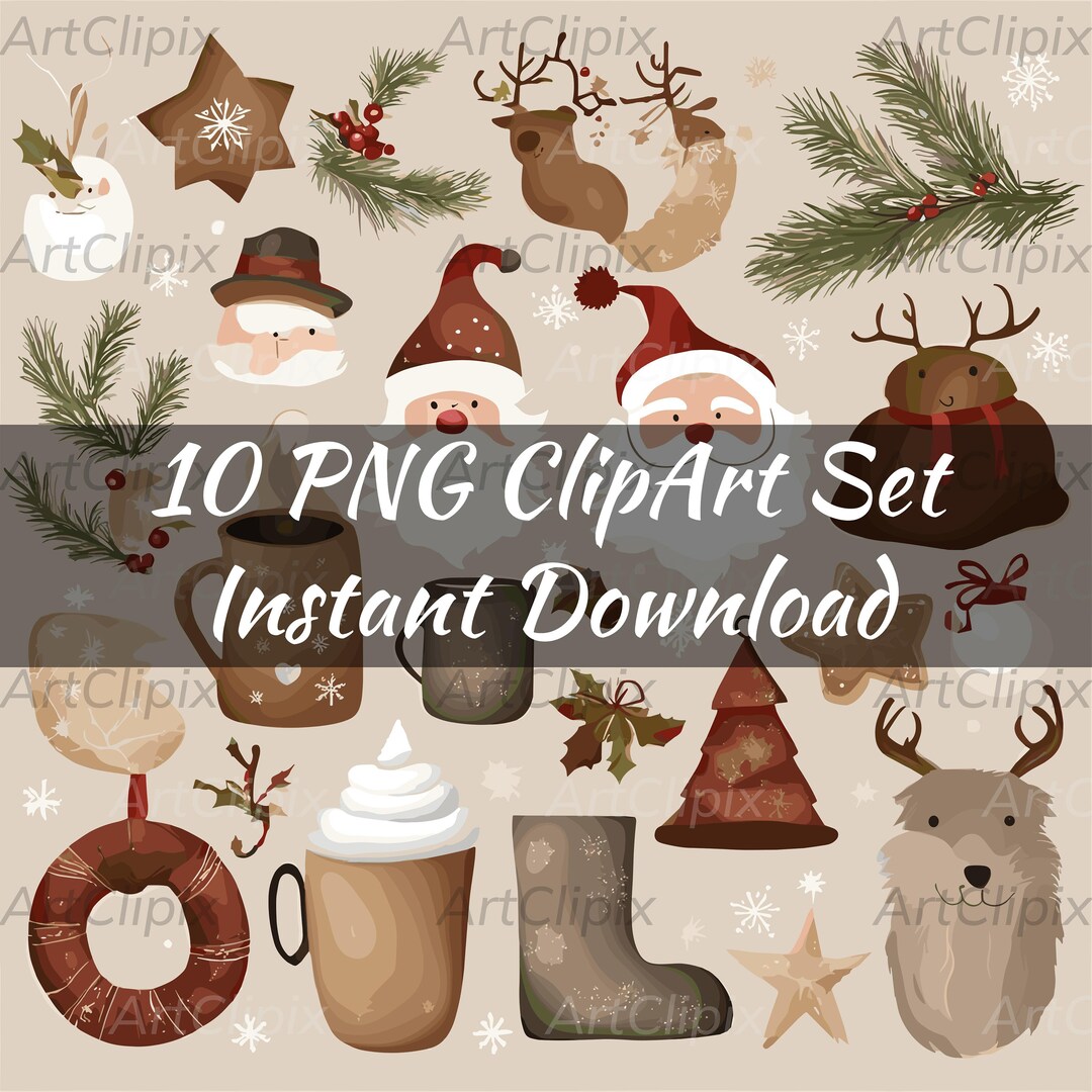 Whimsical Christmas Clipart Set Santa, Reindeer, Snowman, and Holiday ...