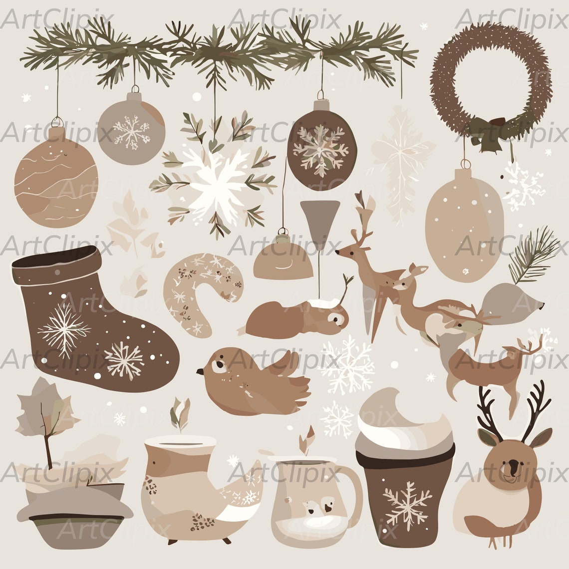 Whimsical Christmas Clipart Set Santa, Reindeer, Snowman, and Holiday ...