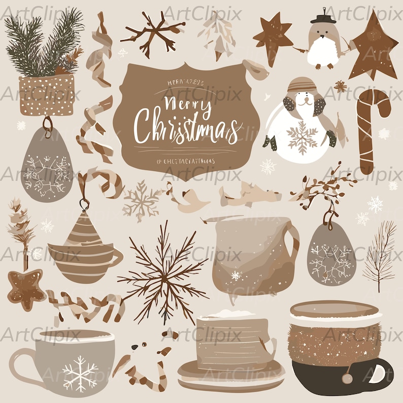 Whimsical Christmas Clipart Set Santa, Reindeer, Snowman, and Holiday ...