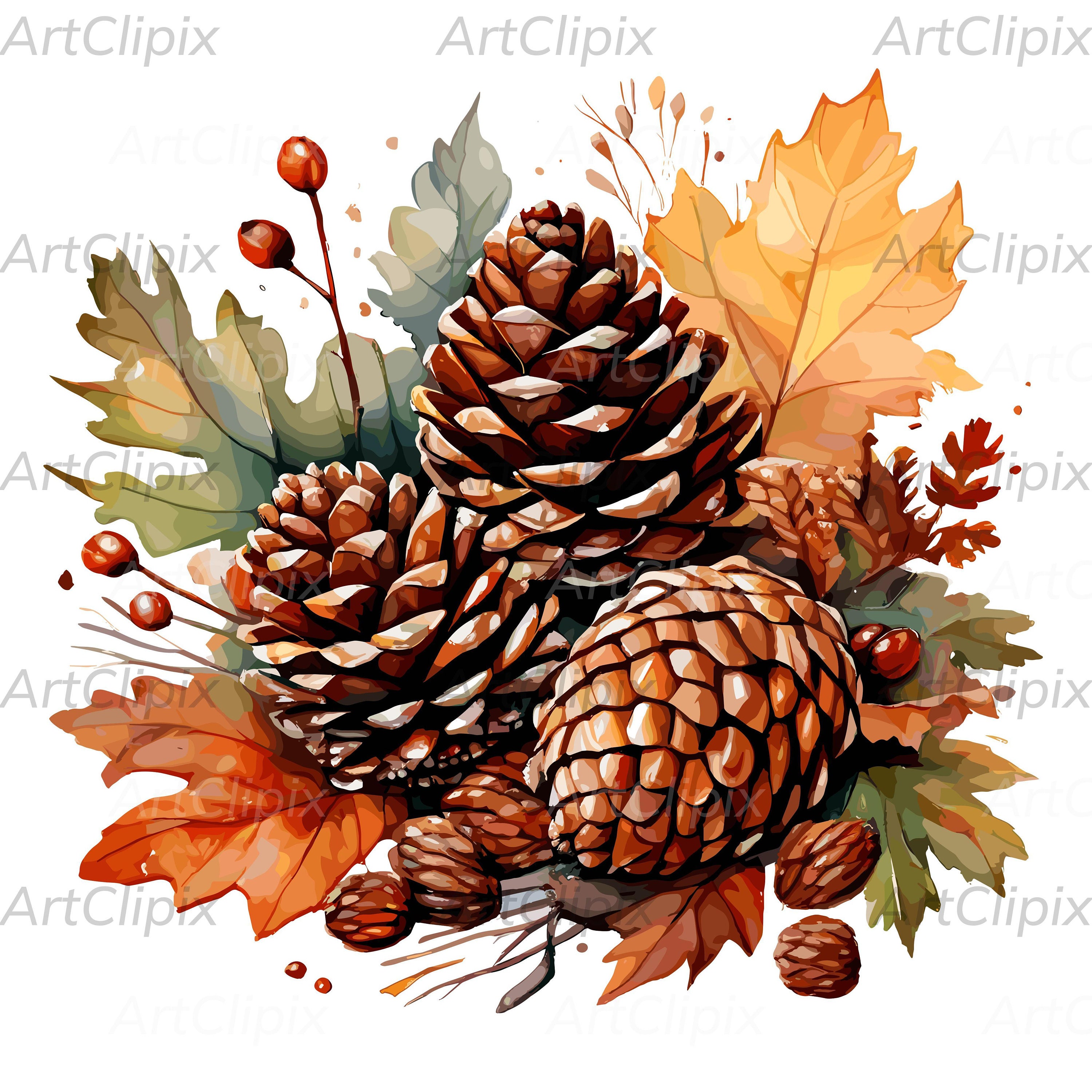 Autumn Pinecone Digital Art Print Fall Decor, Nature Illustration, Rustic Home Decor, Seasonal ...