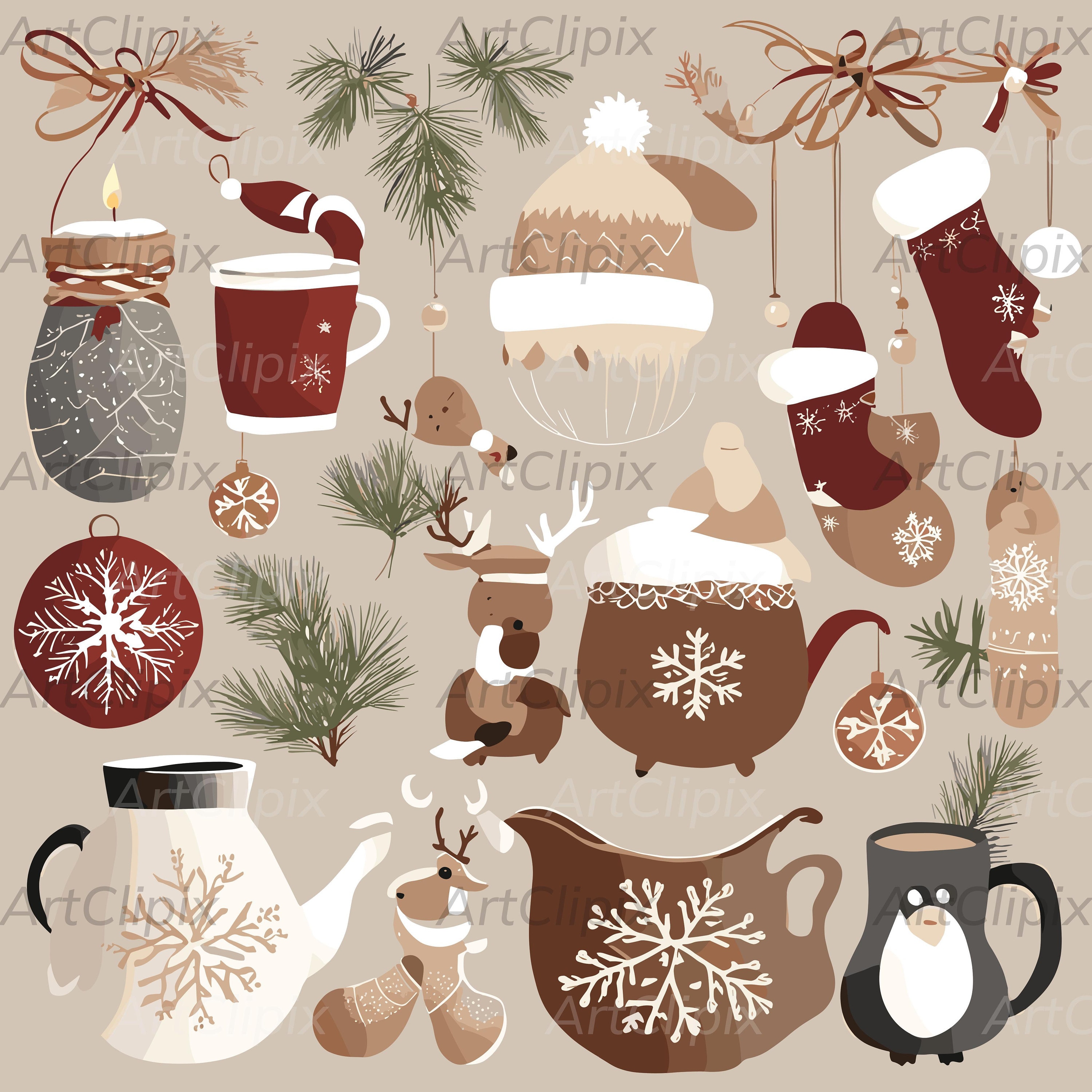 Whimsical Christmas Clipart Set Santa, Reindeer, Snowman, and Holiday ...