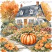 Charming Cottage With Pumpkin Garden Fall and Halloween Digital Art PNG ...