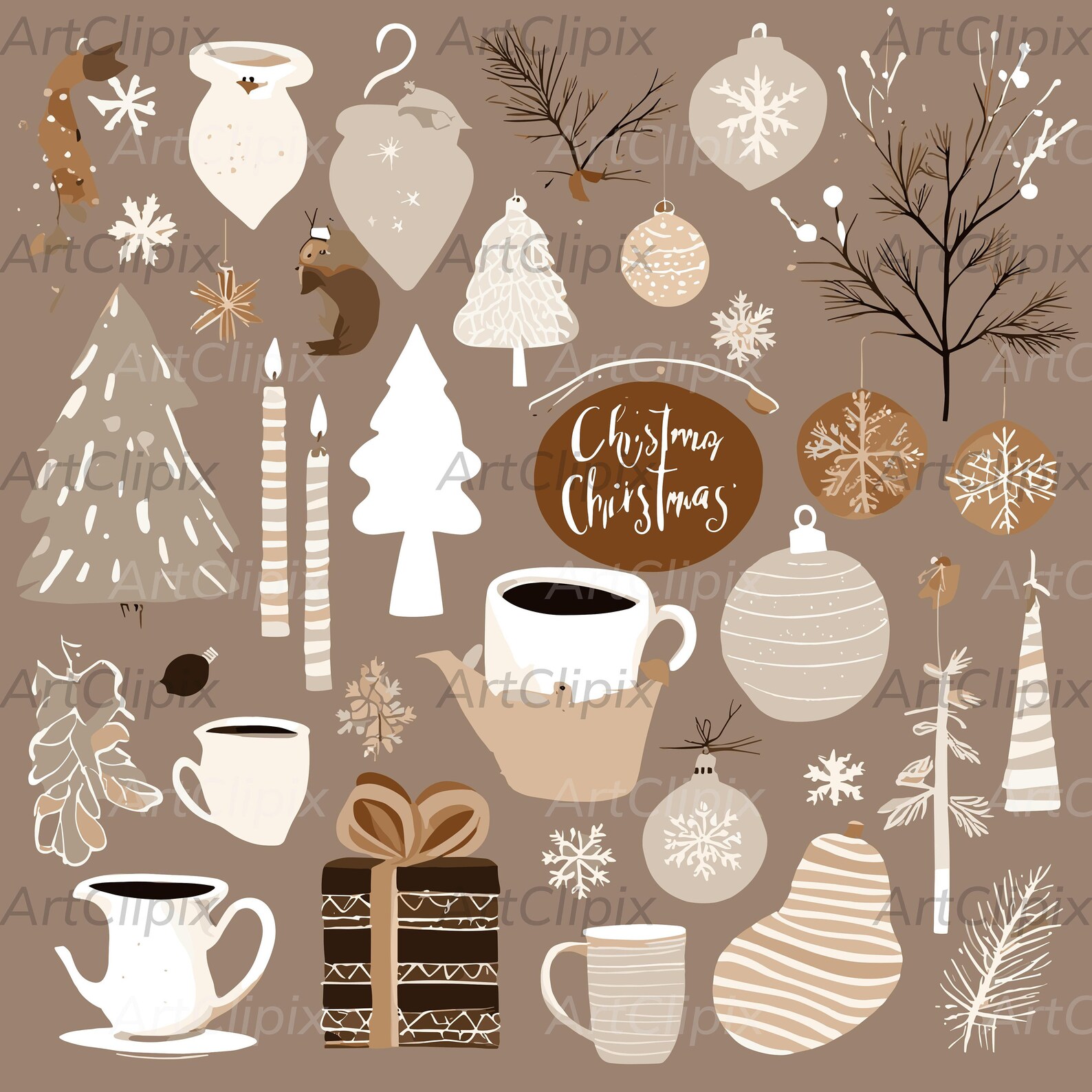 Whimsical Christmas Clipart Set Santa, Reindeer, Snowman, and Holiday ...