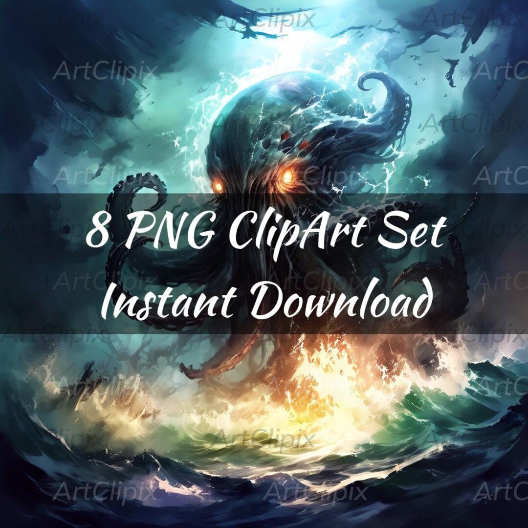 Octopus Digital Art Print Dark Fantasy Ocean Scene With Tentacles and ...