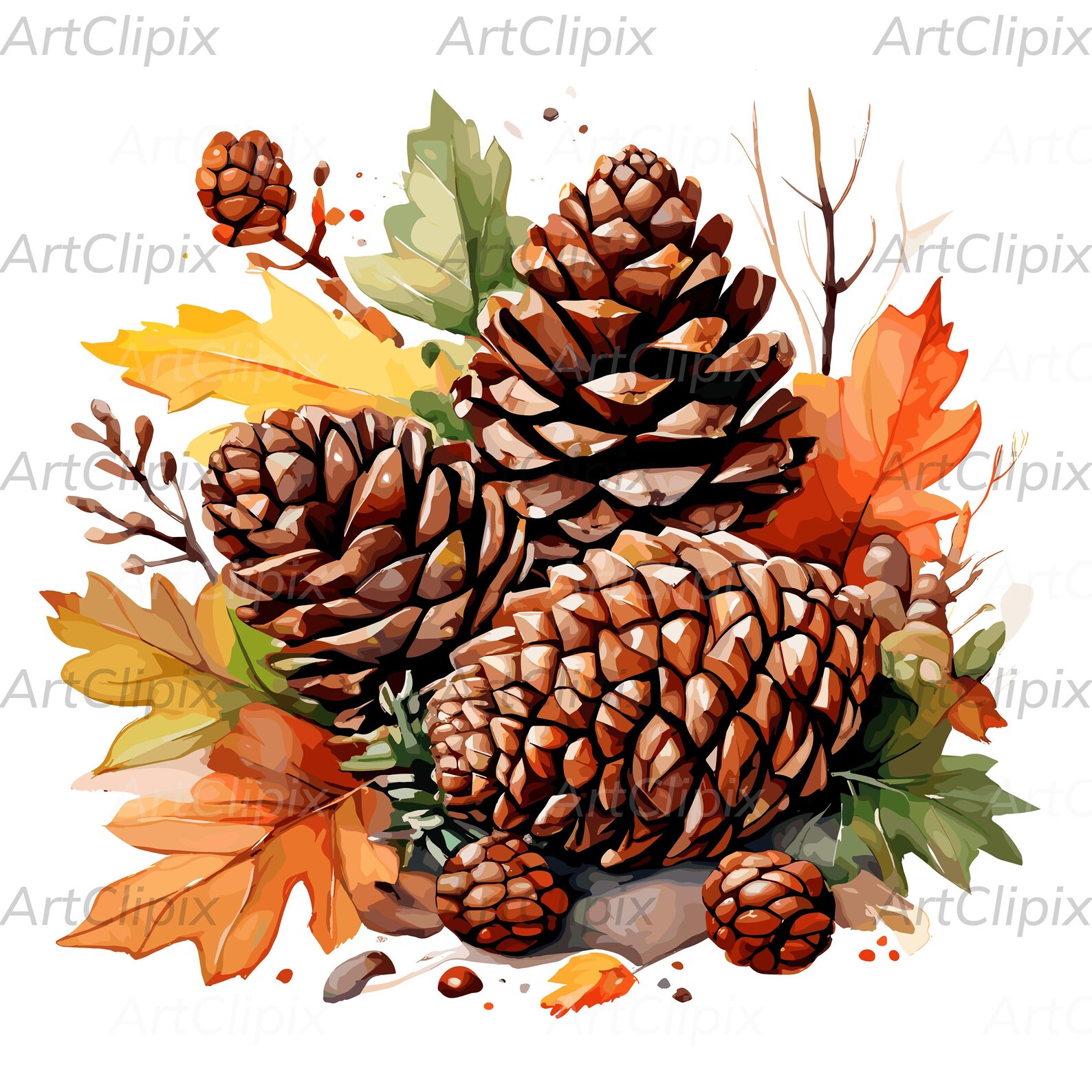 Autumn Pinecone Digital Art Print Fall Decor, Nature Illustration ...