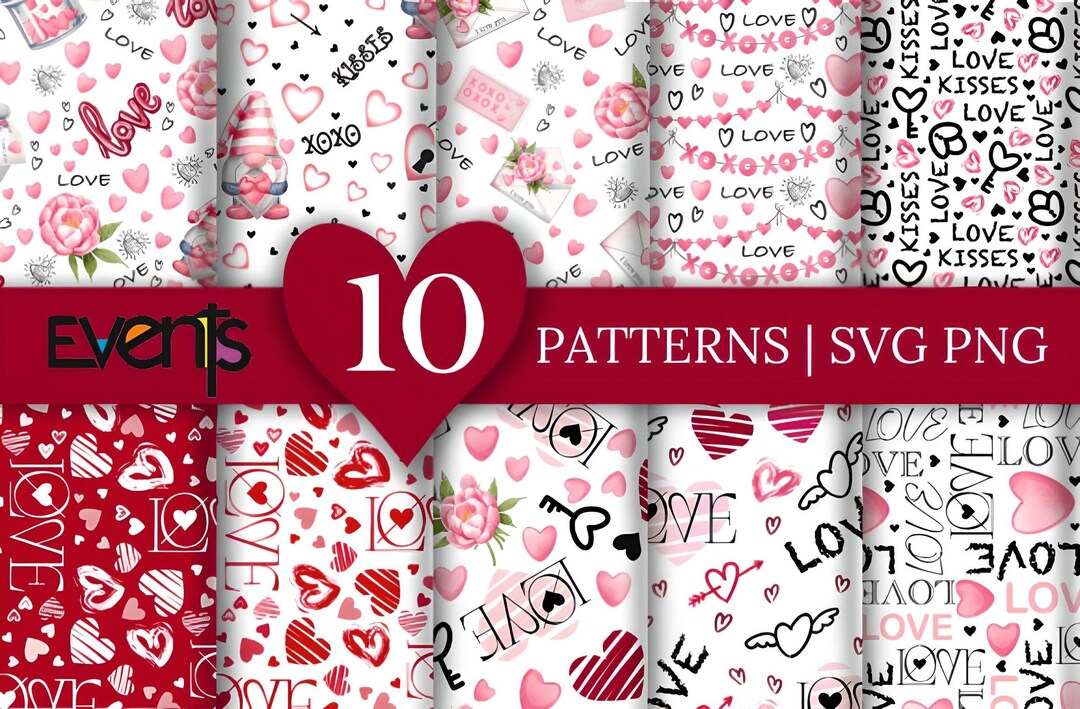 Valentine's Day Patterns. PNG and SVG Designs for Cricut. Digital ...
