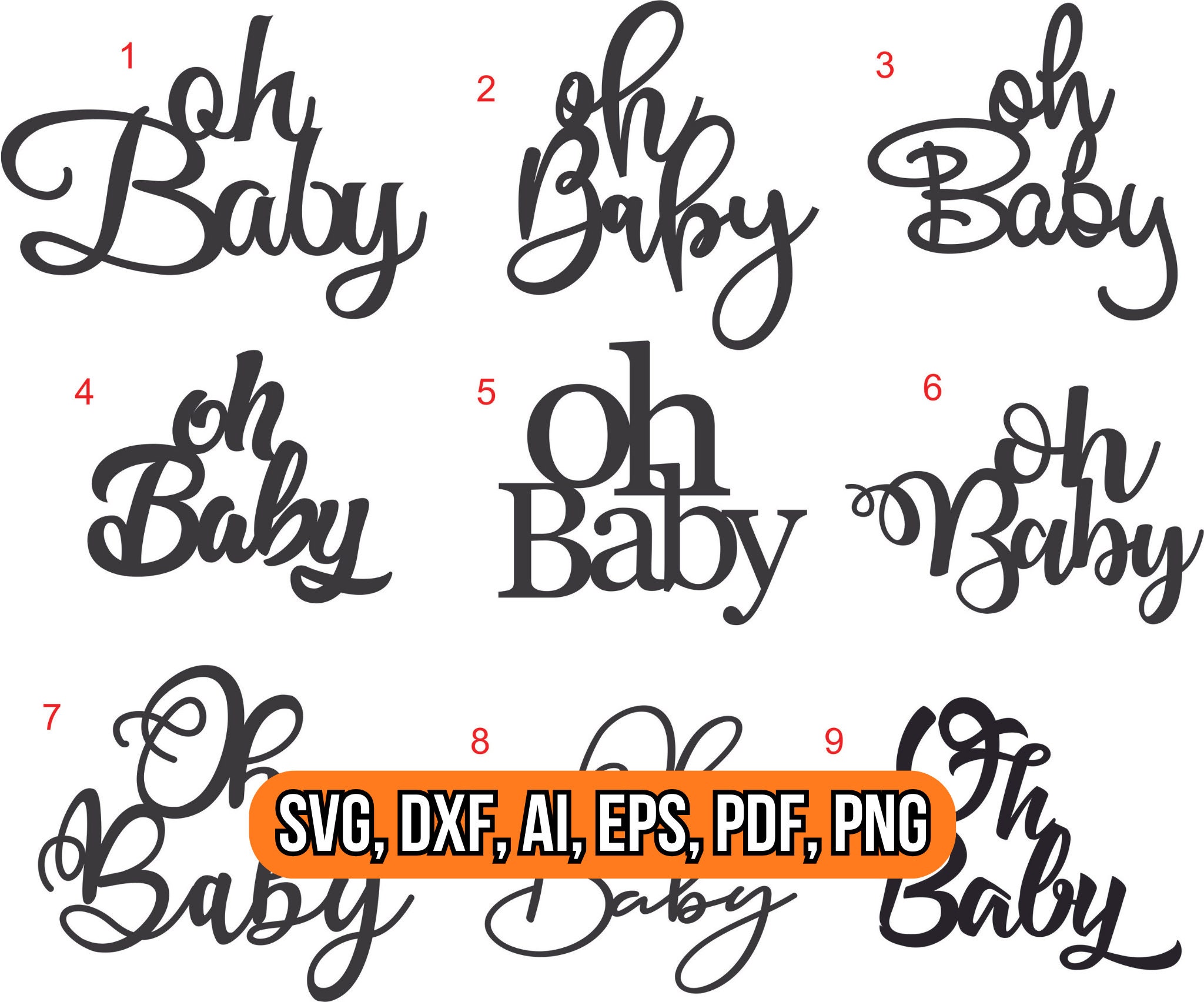 Oh Baby Cake Topper Bundle. Svg Pack for Laser Cutting Files. 9 ...