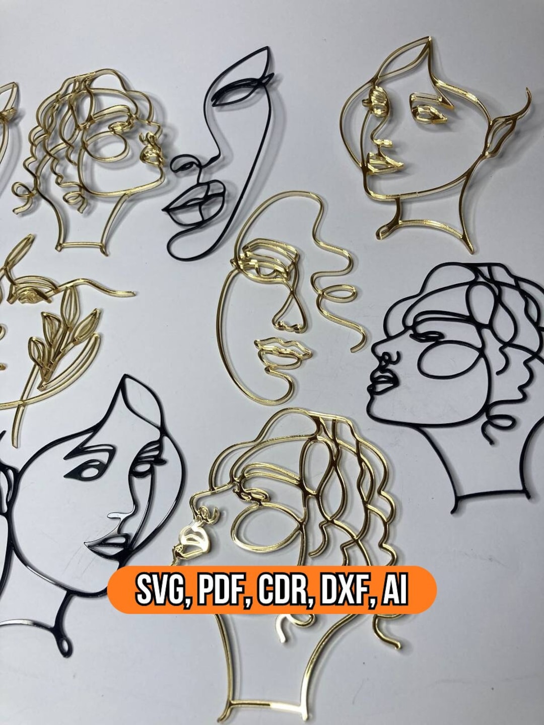 Woman Face Line Art Cake Topper Design. Digital File for Laser Cutting ...