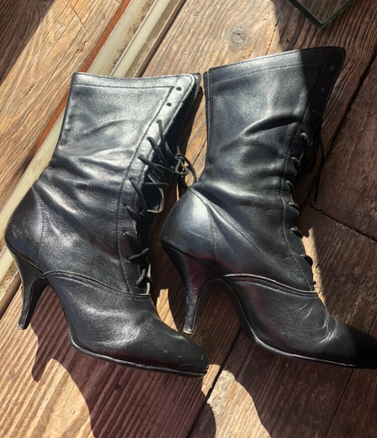 80s Does 1800s Black Winklepicker Boots Vintage Antique Victorian Black ...