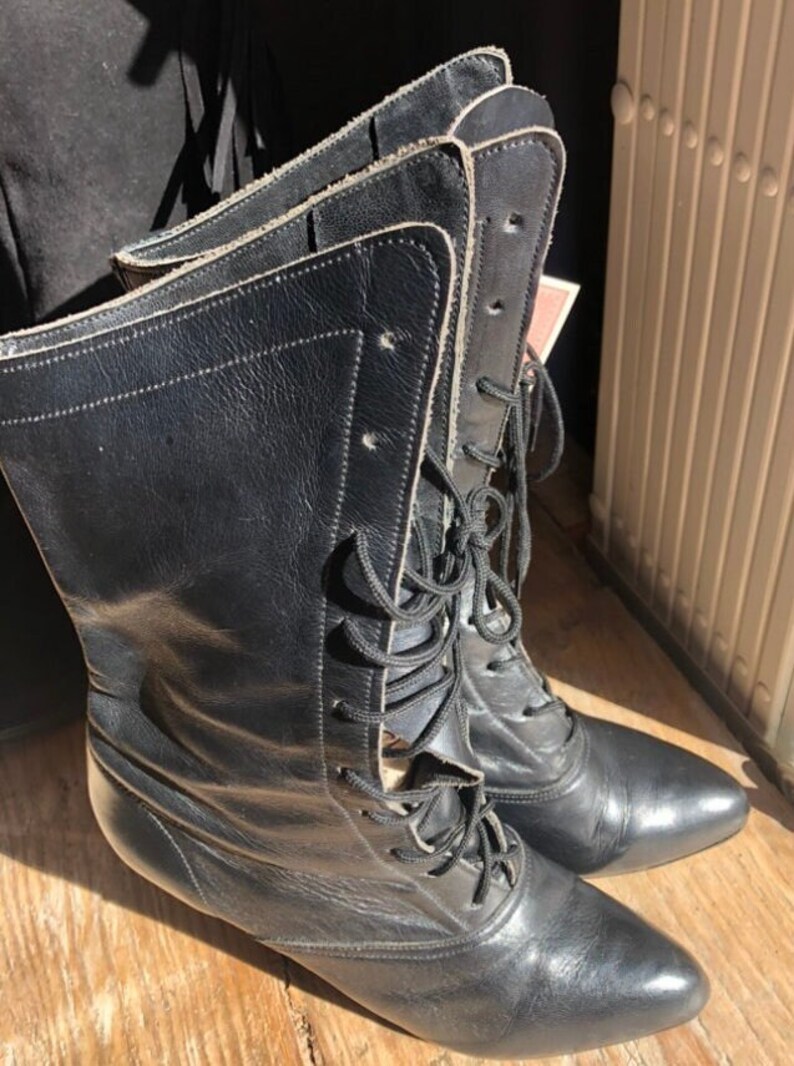 80s Does 1800s Black Winklepicker Boots Vintage Antique Victorian Black ...