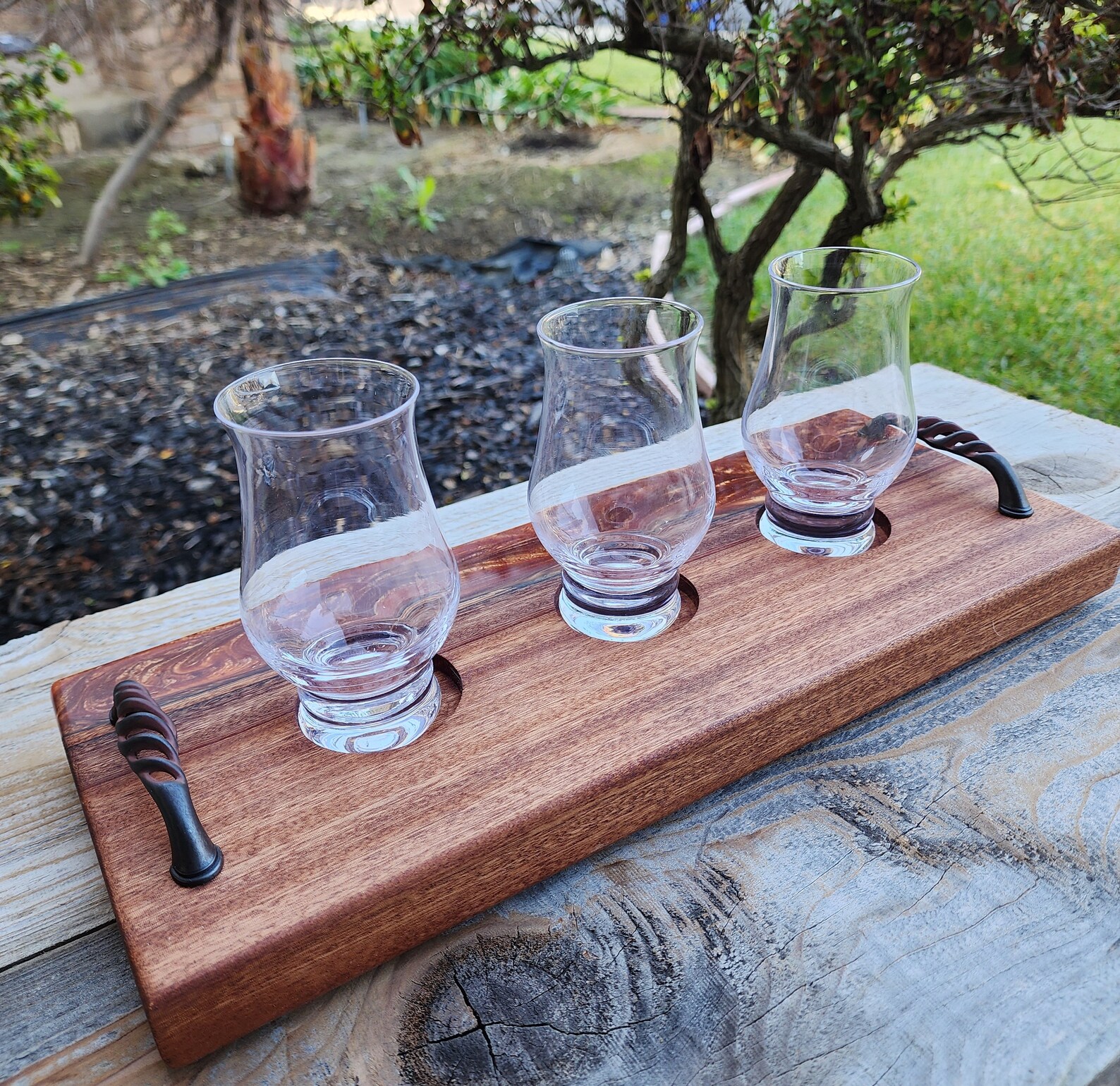 Whiskey Sample Board From Resin/sapele Wood W/ (3)8oz Glasses Epoxy ...