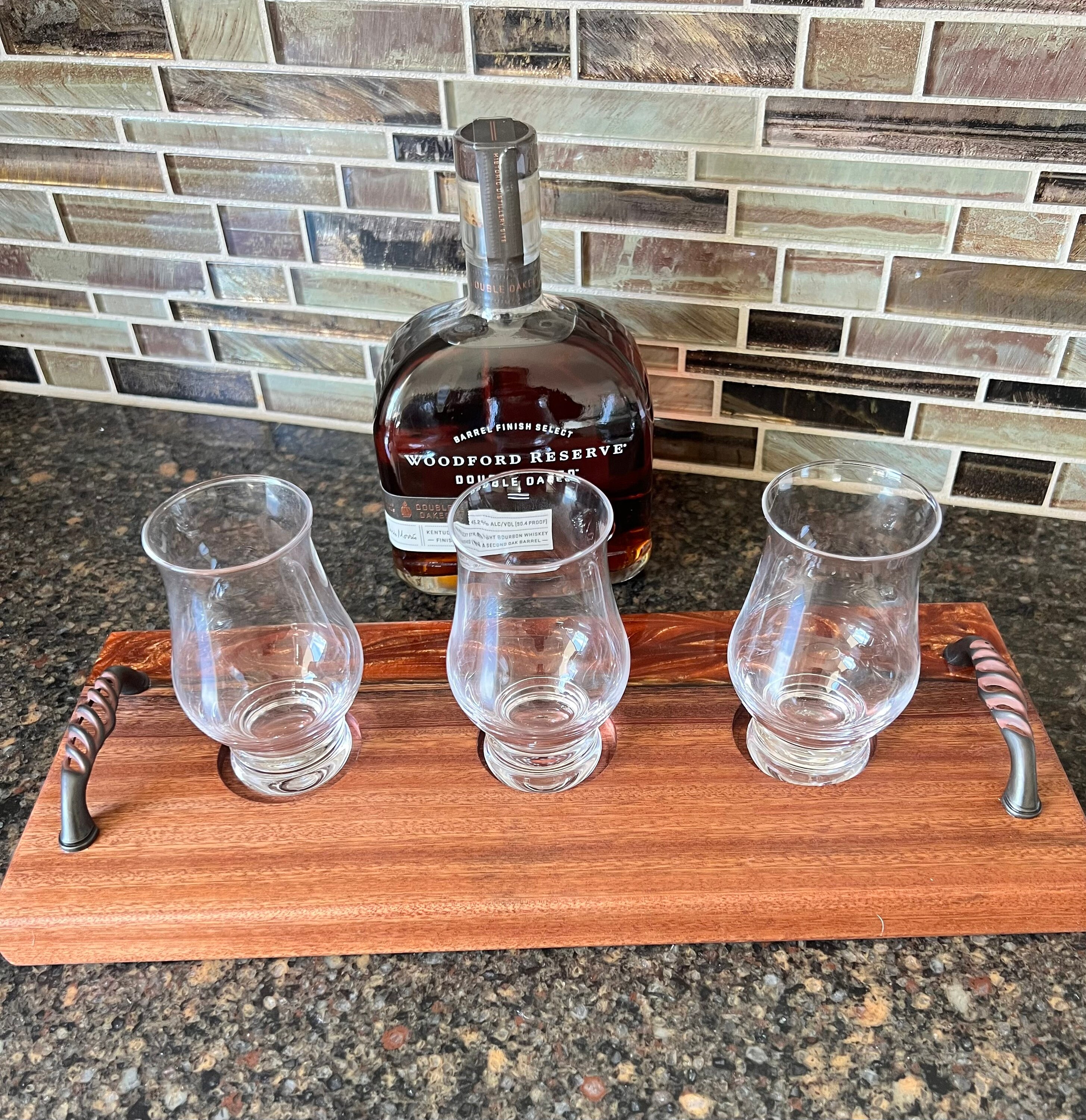 Whiskey Sample Board From Resin/sapele Wood W/ (3)8oz Glasses Epoxy ...