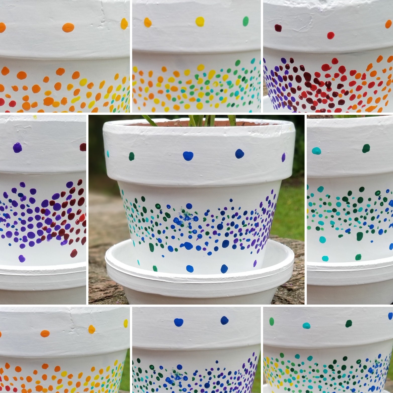 Hand Painted Terra Cotta Planter Pot Dot Collection NSV: Rainbow Dots ...