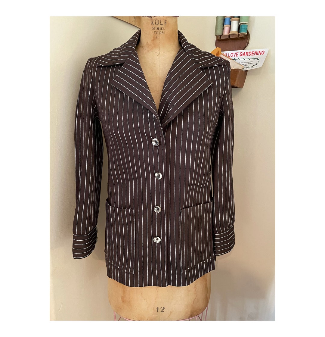 70s JW Brown Stripe Poly 4-button Blazer - Etsy